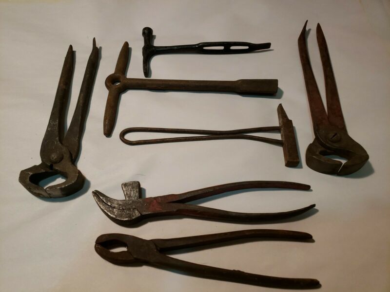 Vintage Lot BLACKSMITH METAL TOOLS HAMMERS NIPPERS PLIERS Forge ...