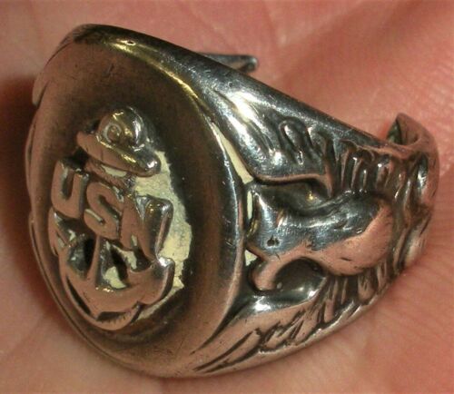ANTIQUE c. 1940 WORLD WAR 2 WW2 UNITED STATES NAVY STERLING SILVER RING ...