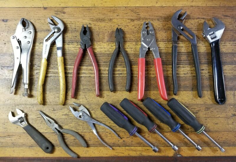 MECHANICS Tools Mixed Tool Lot Locking PLIERS Nut Drivers Vintage Tool ...