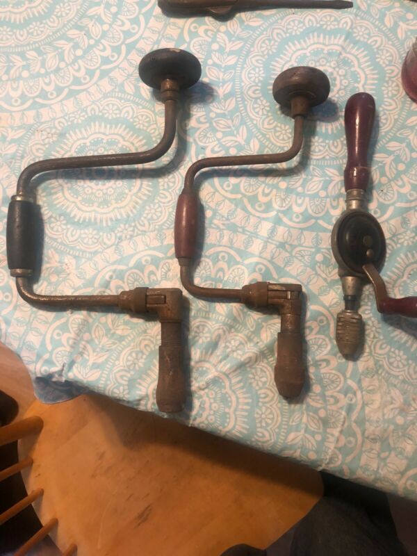Vintage Tool Bit and Brace Hands Drill with Wood Handles -- Antique ...