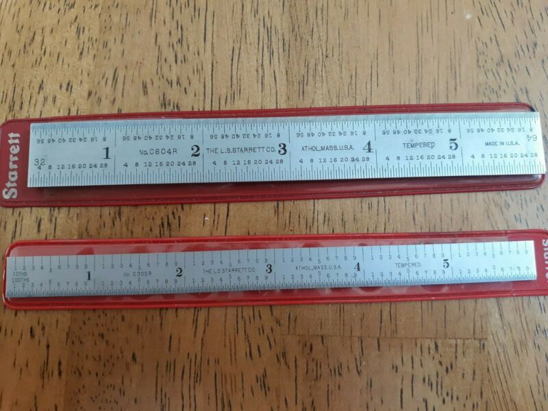 Two Starrett 6" rulers, Scales Tempered Steel tools with cases C305R ...
