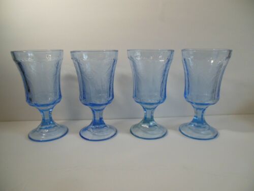 Indiana Glass Madrid Recollection Set Of 4 Blue Footed Water Glasses
