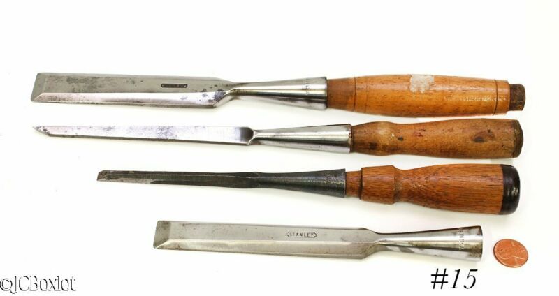 old vintage STANLEY BEVEL EDGE SOCKET CHISELS carpenter woodworking ...