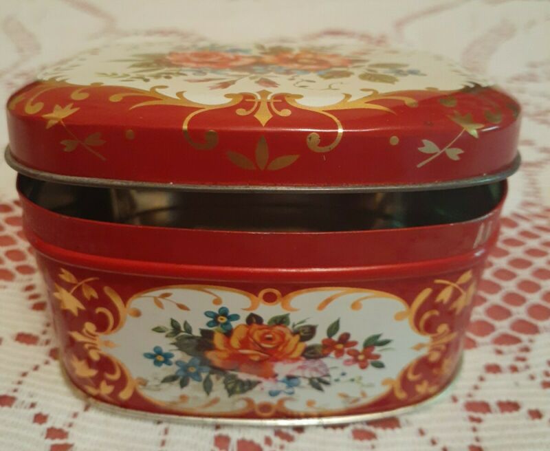 Tin Made In England Container With Hinged Lid Vintage Floral Design ...