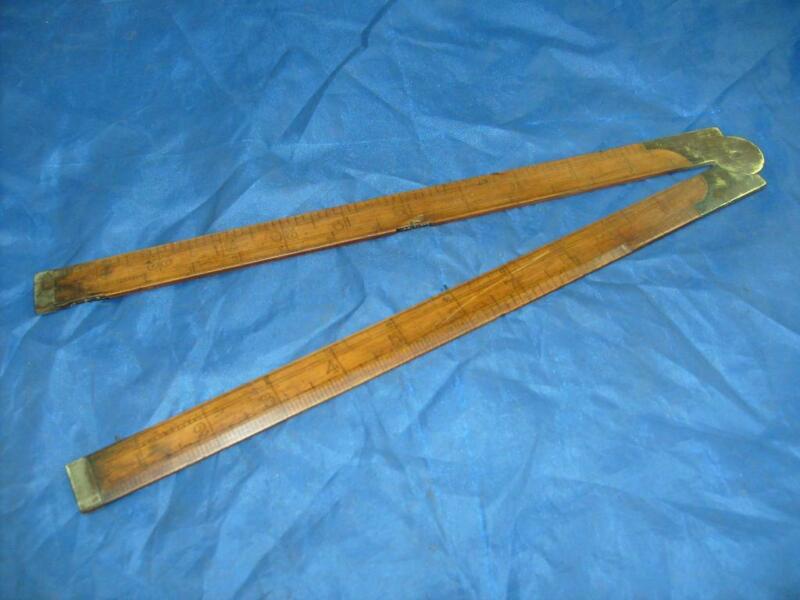 Early hand stamped 19th Century 24 " 2 fold boxwood and brass rule ...