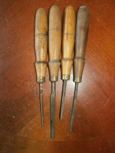 Set 4 Vintage Antique Buck Brothers Hand Tool Chisels w/ Wooden Handles ...