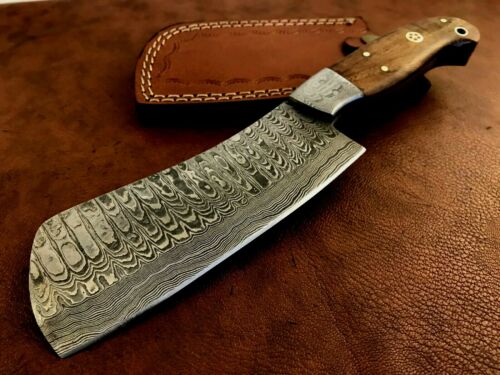 Handmade Damascus Steel Hatchet Axe Leather Sheath Functional Camping
