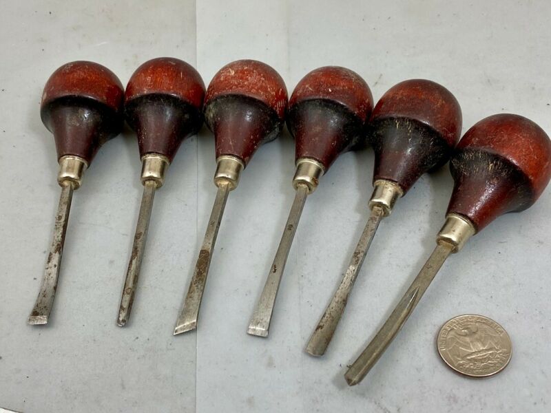 VINTAGE BROOKSTONE CARVERS WOOD CHISEL & GOUGE SET 6 Pieces, NO RESERVE ...