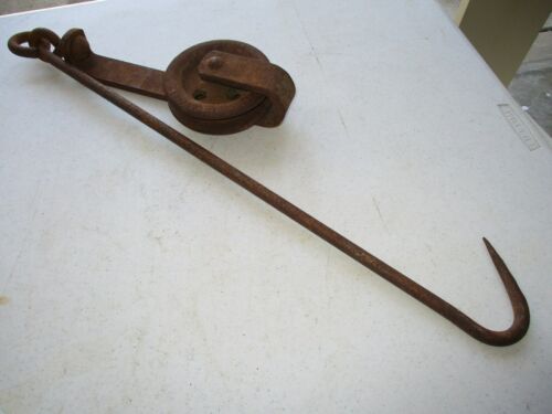 Vintage The Globe Co. Metal Farm Butcher Meat Hook - Trolley Pulley ...