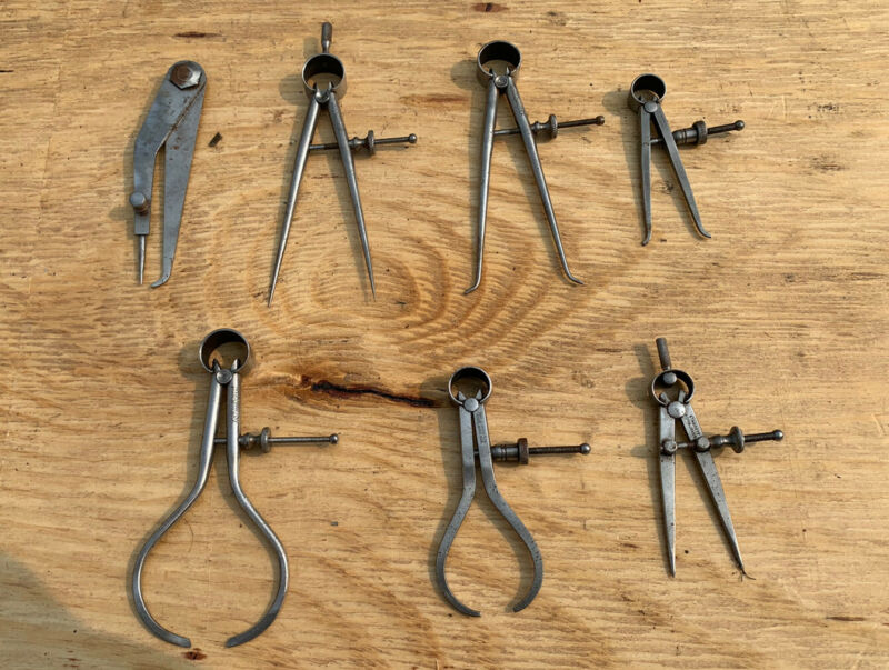 Lot Of 7 Vintage LS Starrett Calipers Compass Machinist Tools ...