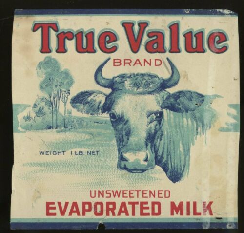 1930/40s USA True Value Brand Evaporated Milk Label, WW2 Lend-Lease ...