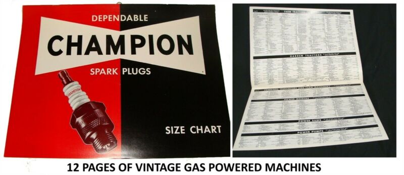 1957 Champion Spark Plugs Size Chart Sign Garage Catalog NOT Metal or ...