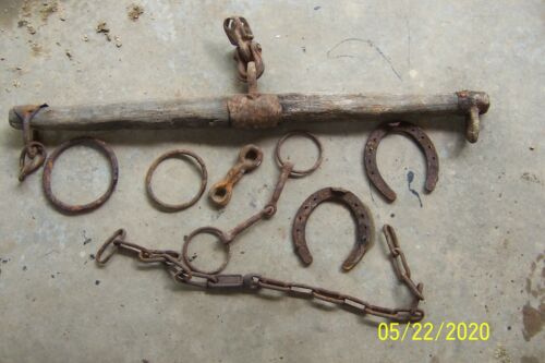 Antique Primitive Wood Single Tree, Used Horse Shoes, Chase Chain ...