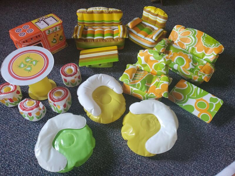 70s Vintage BARBIE PUFF & PLAY Inflatable Blow Up Furniture kitchen ...