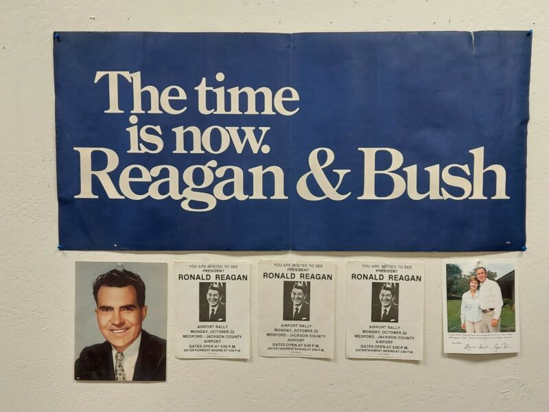 Vintage Reagan, Bush, Nixon Political Campaign Posters + Autograph ...