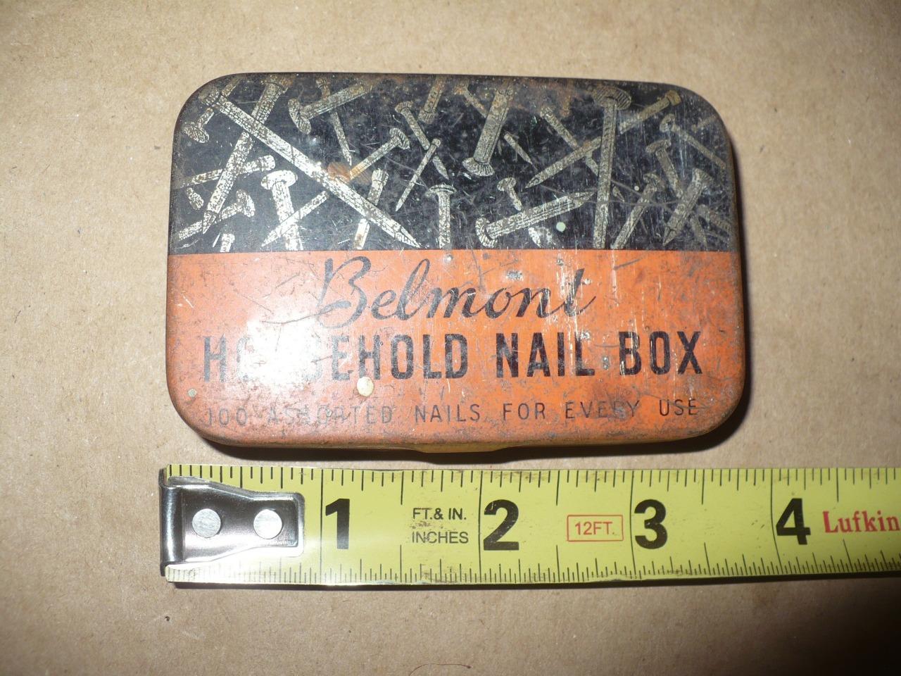 Vintage Metal Belmont Household Nail Box with Nails -- Antique Price ...
