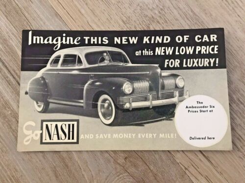 RARE 1941 41 NASH AMBASSADOR SIX SEDAN CAR DEALERSHIP PROMO POSTCARD ...