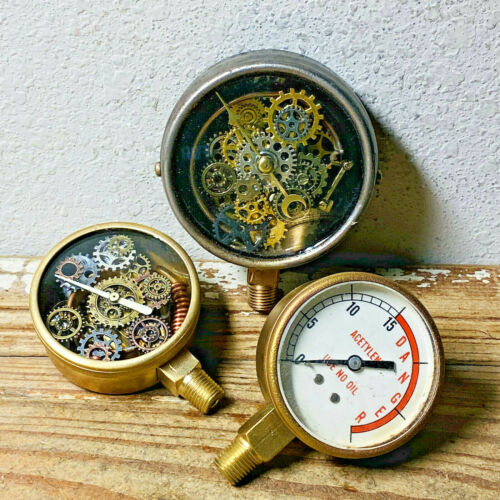 3 1930s Vintage Brass Pressure Gauges MOTOMETER & US GAUGE, Steampunk ...
