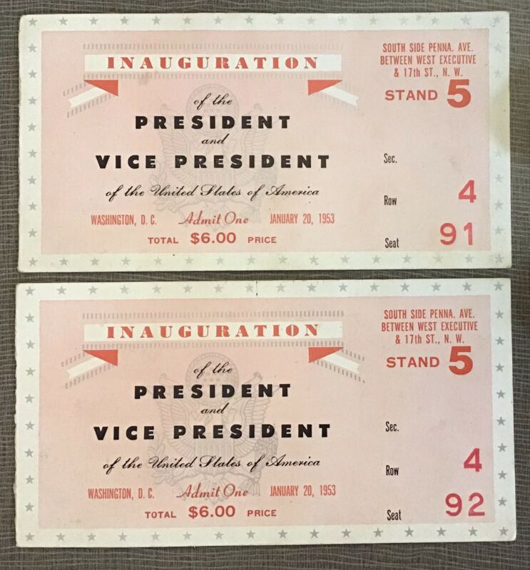 1953 EISENHOWER/NIXON INAUGURATION TICKETS (2) -- Antique Price Guide ...