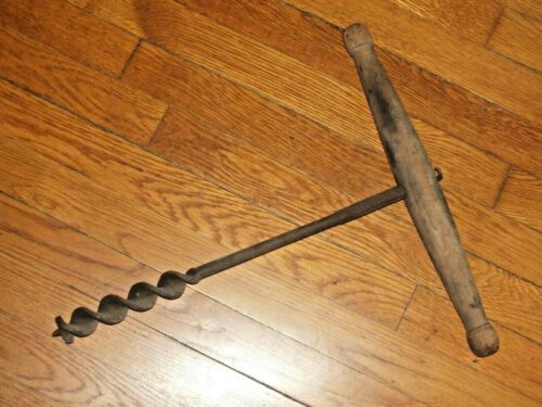 LARGE Antique Rustic Barn Auger, Vintage Primitive Hand Drill Beam Farm ...