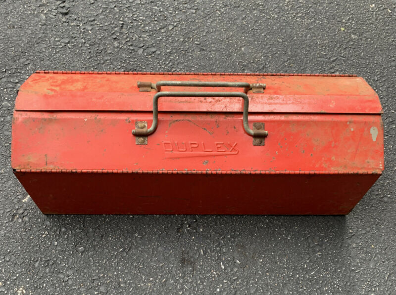 Vintage Duplex Red Metal Tool Box Cantilever Top w/ Tray -- Antique ...