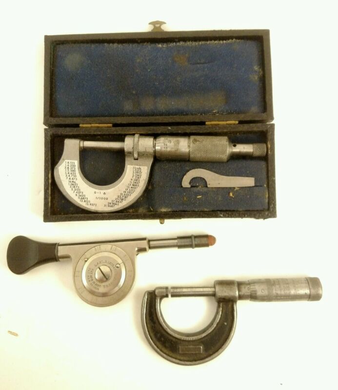L. S. Starrett micrometer, Slocomb speed indicator, and boxed German ...
