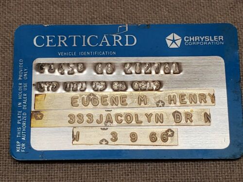 Vintage Chrysler Corporation Certicard Plate Card -- Antique Price ...