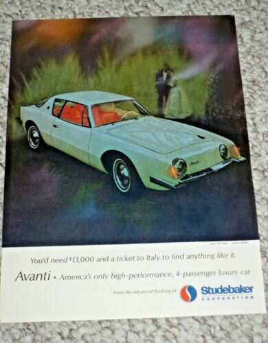 1963 STUDEBAKER AVANTI Car Ad (8 x 11) -- Antique Price Guide Details Page