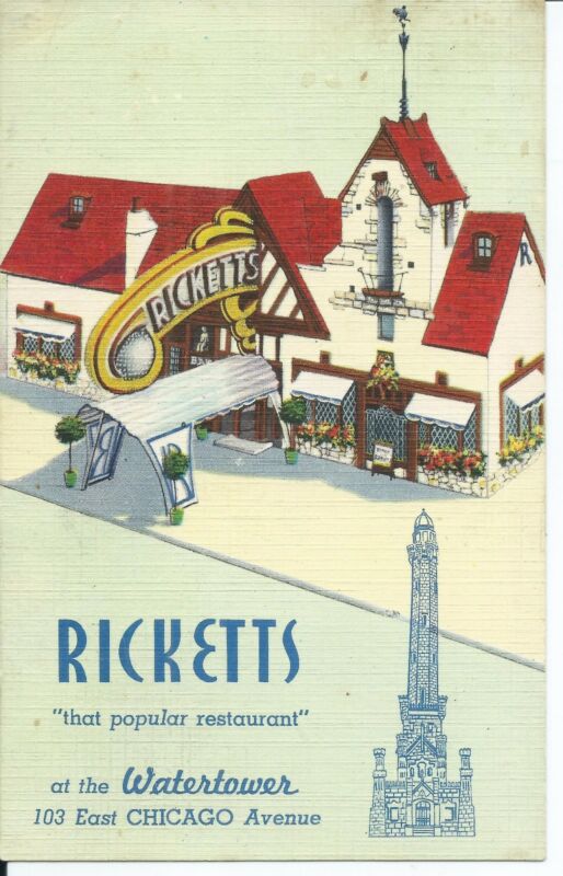 VINTAGE RICKETTS RESTAURANT "At the Old Watertower"1940''s LINEN ...