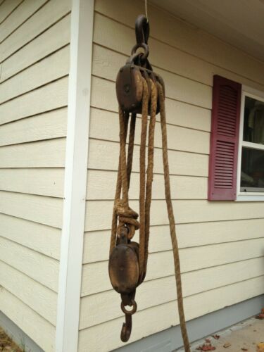 Vintage Anvil Brand Wood Double/Triple Pulley, Steel Sheave Tackle ...