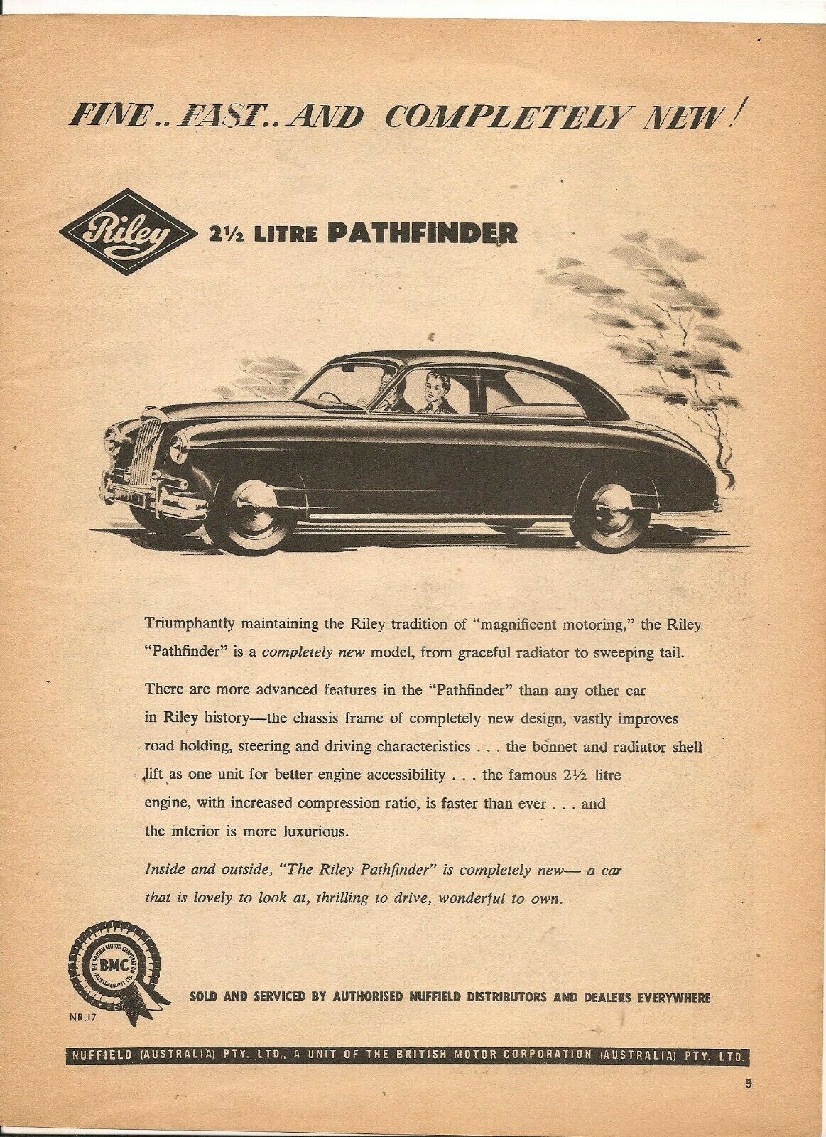 ORIGINAL VINTAGE 1954 RILEY PATHFINDER AUSTRALIAN ADVERT -- Antique ...