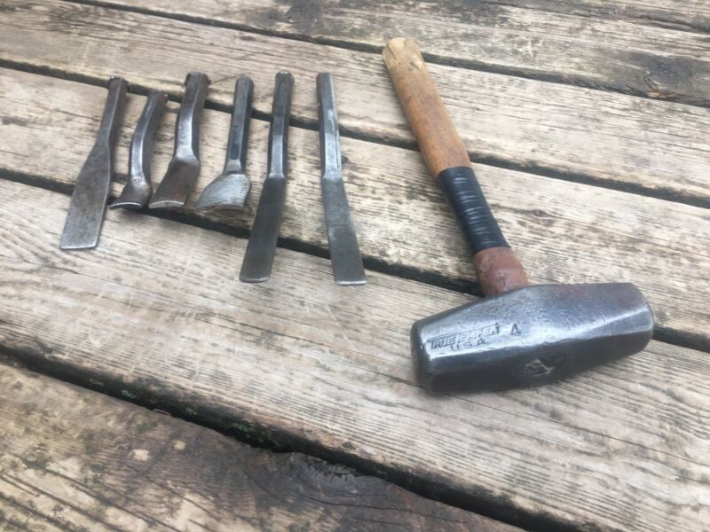 OLD USED VINTAGE TOOLS HAMMER CROSS BALL PEIN COLD CHISELS BLACKSMITH ...