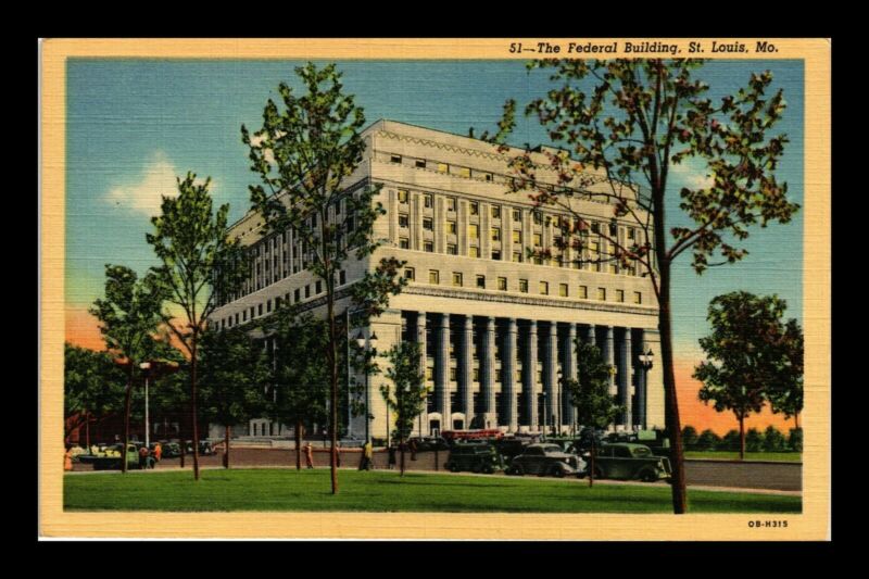 DR JIM STAMPS US FEDERAL BUILDING ST LOUIS MISSOURI LINEN VIEW POSTCARD ...