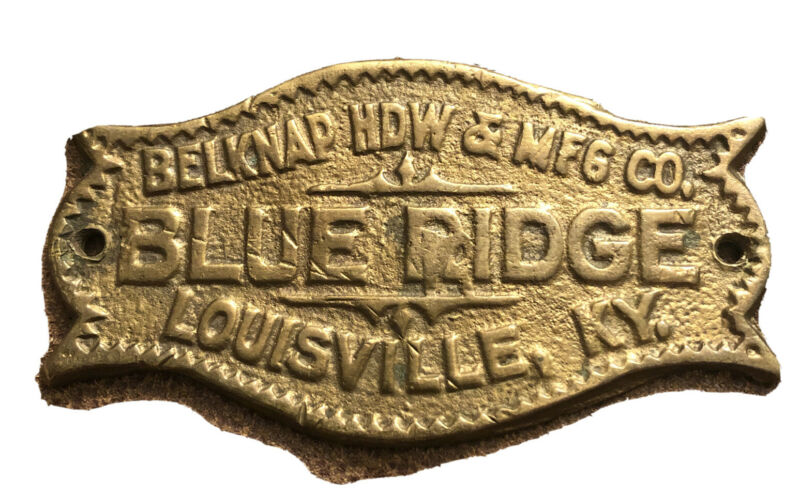 Antique Belknap Hardware BLUE RIDGE Brass Badge Name Plate Louisville ...