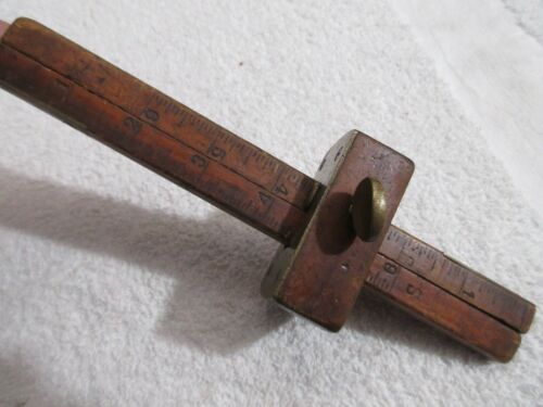 vintage wooden adjustable scribe depth gauge marking tool brass plates ...