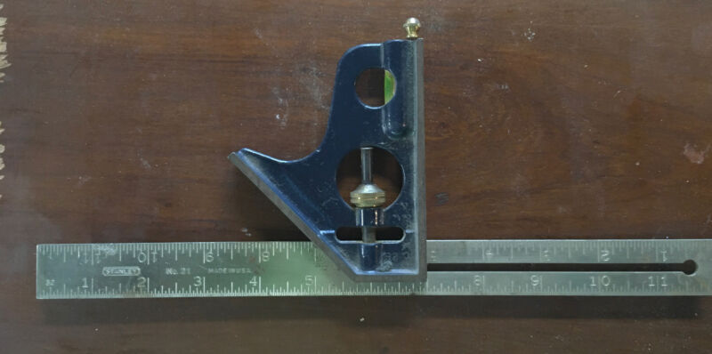 Vintage Stanley No. 21 Slotted 12'''' Steel Rule Combination Square ...