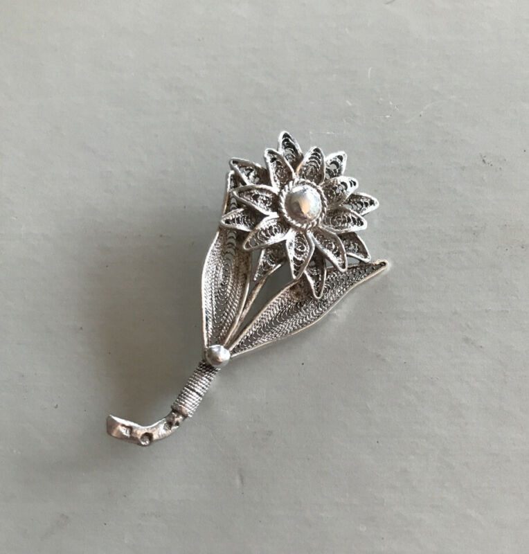 Antique Silver Filigree Flower Brooch, Vintage, Daisy -- Antique Price ...