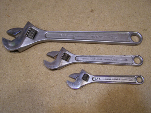 3 Nice Vintage JH Williams Adjustable (Crescent Type) Wrenches 6 3 Nice Vintage JH Williams Adjustable (Crescent Type) Wrenches 6