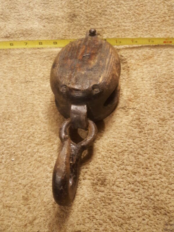 Antique Wood Rope Block &Tackle Pulley Old Vintage Barn Farm -- Antique ...