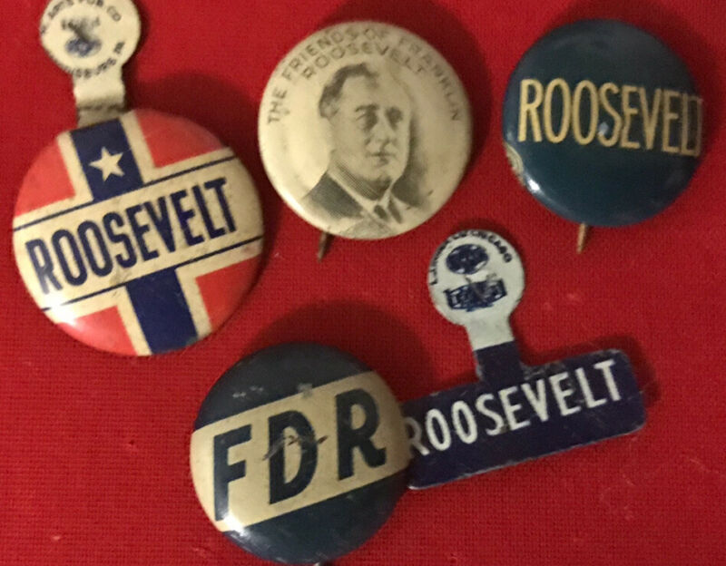 FDR LOT Political PinBack FRANKLIN ROOSEVELT Campaign Pin Advertising ...