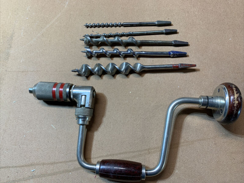 Vintage Craftsman Ratcheting Bit Brace Wood Handle Hand Drill With 5 ...