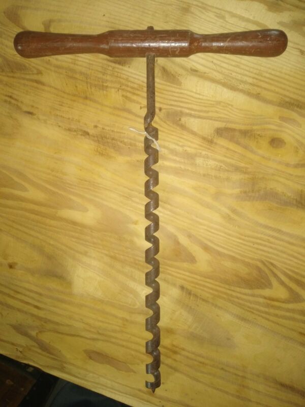 Primitive Vintage Antique T Handle Wood Auger Barn Beam Hand Drill Old ...