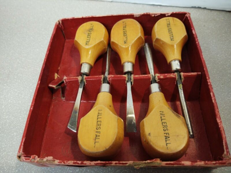 Vintage Millers Falls Carving Tool Set in Box, No. 107 Greenfield Mass ...