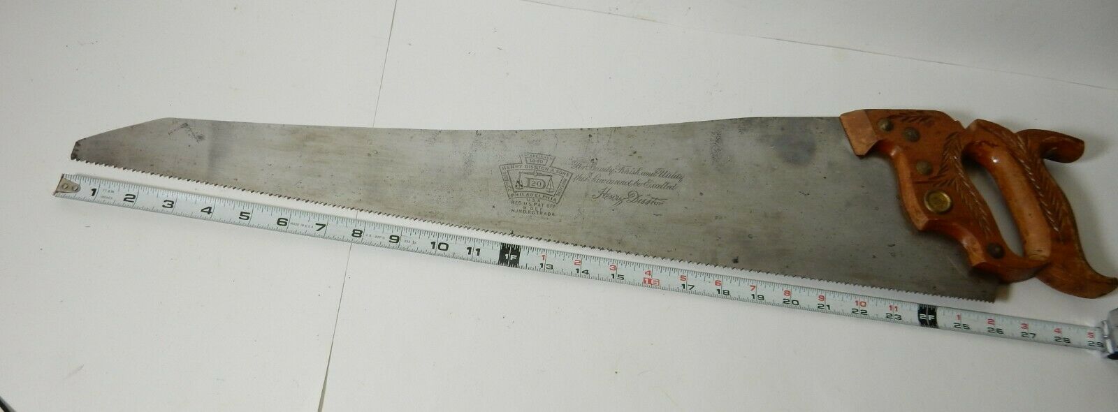 VTG HENRY DISSTON & SONS D20 9 Point HAND WOOD SAW -- Antique Price ... VTG HENRY DISSTON & SONS D20 9 Point HAND WOOD SAW -- Antique Price ...