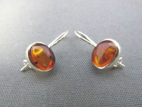 VINTAGE SU SILVER UNLIMITED STERLING OVAL BALTIC HONEY AMBER PIERCED ...