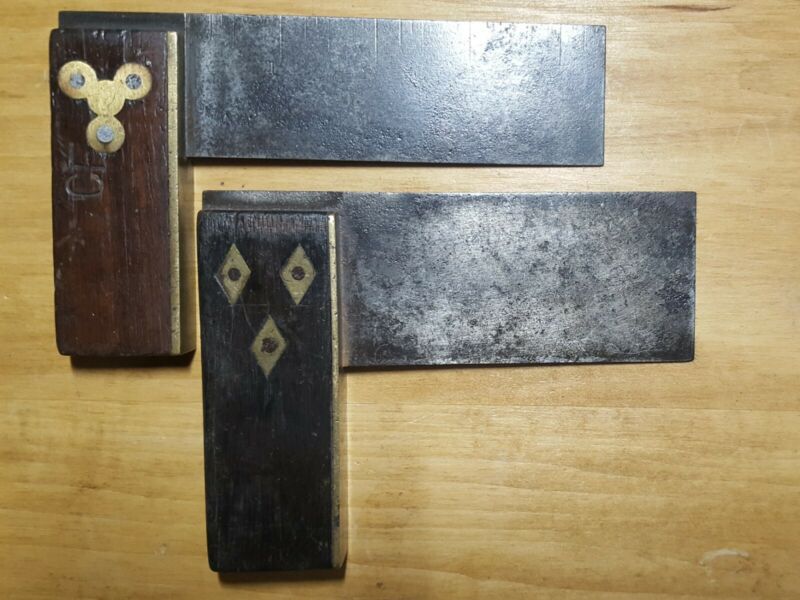 Vintage Lot Two Brass And Rosewood Try Squares Original Owner Marks ...