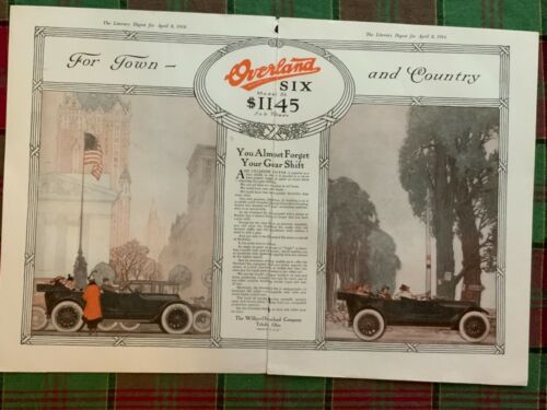 V Overland Six 1916 Ad Beautifully Illustrated 2pg cut12 x 8 3/4 ...