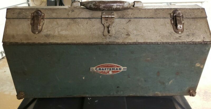 Vintage Craftsman Clamshell Toolbox Solid Metal Steel Handle Dual Latch ...