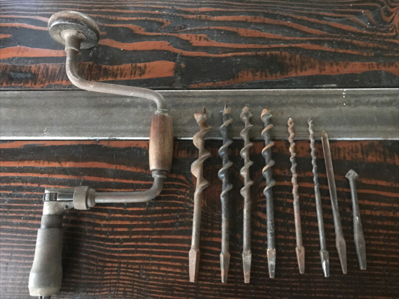 Vintage Antique Hand Drill with 8 Bits -- Antique Price Guide Details Page