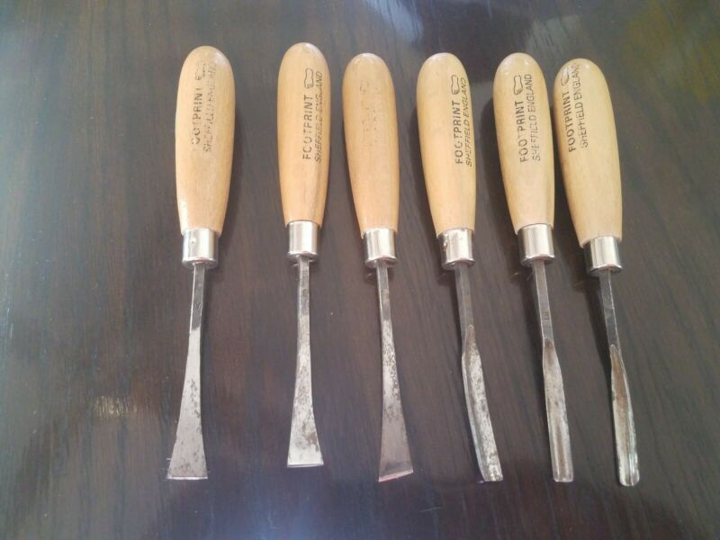 Vintage SHEFFIELD FOOTPRINT CARVING CHISEL SET, 6 PIECES -- Antique ...